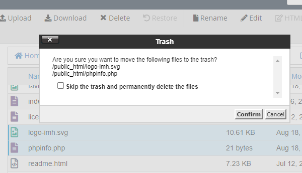 Delete File In File Manager Web Hosting Hub 